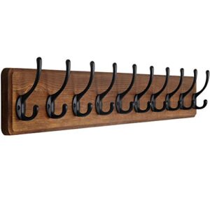 webi coat rack wall mounted,10 hooks,38 9/16'' long coat hooks wall mounted rustic,16’’ hole to hole,wood coat hanger wall,hook rack hooks for hanging coats,jacket,clothes,hats,natural