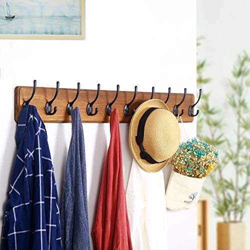 WEBI Coat Rack Wall Mounted,10 Hooks,38 9/16'' Long Coat Hooks Wall Mounted Rustic,16’’ Hole to Hole,Wood Coat Hanger Wall,Hook Rack Hooks for Hanging Coats,Jacket,Clothes,Hats,Natural