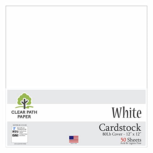 White Cardstock - 12 x 12 inch - 80Lb Cover - 50 Sheets - Clear Path Paper