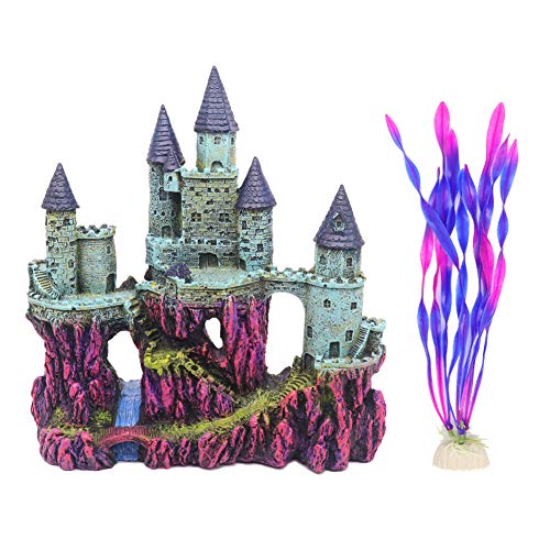 Ulifery Fairy Princess Gothic Castle Aquarium Decorations Glow Fish Tank Ornaments Large for Betta Hideout, Pink