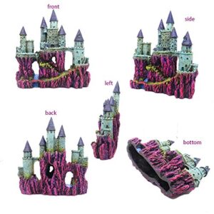 Ulifery Fairy Princess Gothic Castle Aquarium Decorations Glow Fish Tank Ornaments Large for Betta Hideout, Pink