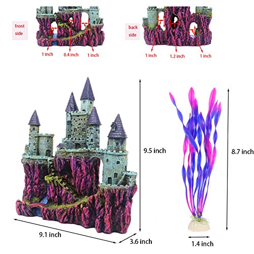 Ulifery Fairy Princess Gothic Castle Aquarium Decorations Glow Fish Tank Ornaments Large for Betta Hideout, Pink