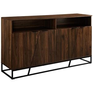 walker edison angled door cabinet-sideboard-buffet with open shelf storage, 58, dark walnut