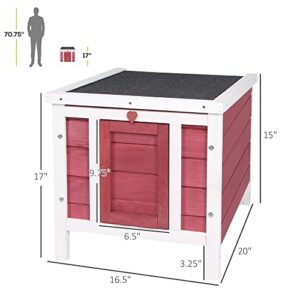 PawHut Small Wooden Rabbit Hutch Bunny Cage Guinea Pig Cage Duck House Dog House with Openable & Waterproof Roof, Red