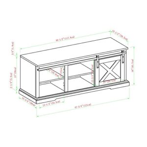 Walker Edison Rustic Farmhouse Sliding Barn Door Shoe Cabinet Storage Indoor Bench with 3 Shelves, 48 Inch, White/Rustic Oak