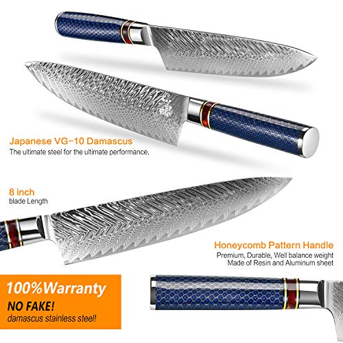 WeKit Chef Knife 8 Inch, Damascus Chef Knife Japanese VG10 Kitchen Knife Sharpest 67-Layer High Carbon Stainless Steel knife, Pro Cooking Knife, Meat Cutting Gyuto Chef Knife with Sheath