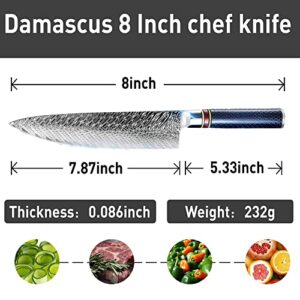 WeKit Chef Knife 8 Inch, Damascus Chef Knife Japanese VG10 Kitchen Knife Sharpest 67-Layer High Carbon Stainless Steel knife, Pro Cooking Knife, Meat Cutting Gyuto Chef Knife with Sheath