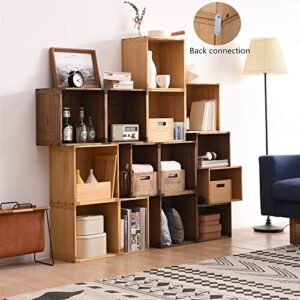 KIRIGEN Stackable Wood Storage Cube/Basket/Bins Organizer for Home Books Clothes Toy - Modular Open Cubby Storage System - Office Bookcase Closet Shelves C15-DBR