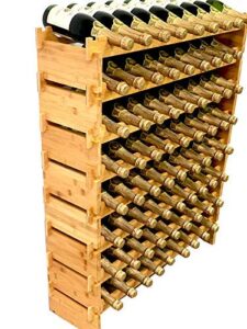 decomil 72 bottle stackable modular wine rack wine storage rack solid bamboo wine holder display shelves, wobble-free (eight-tier, 72 bottle capacity)