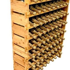 DECOMIL 72 Bottle Stackable Modular Wine Rack Wine Storage Rack Solid Bamboo Wine Holder Display Shelves, Wobble-Free (Eight-Tier, 72 Bottle Capacity)