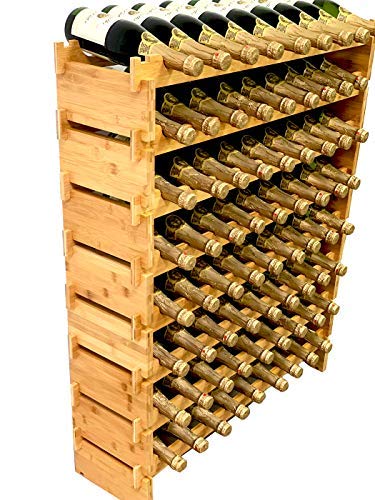 DECOMIL 72 Bottle Stackable Modular Wine Rack Wine Storage Rack Solid Bamboo Wine Holder Display Shelves, Wobble-Free (Eight-Tier, 72 Bottle Capacity)