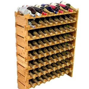 DECOMIL 72 Bottle Stackable Modular Wine Rack Wine Storage Rack Solid Bamboo Wine Holder Display Shelves, Wobble-Free (Eight-Tier, 72 Bottle Capacity)