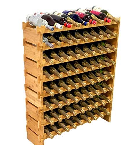 DECOMIL 72 Bottle Stackable Modular Wine Rack Wine Storage Rack Solid Bamboo Wine Holder Display Shelves, Wobble-Free (Eight-Tier, 72 Bottle Capacity)