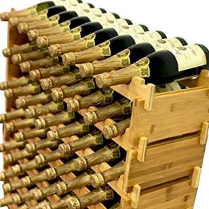 DECOMIL 72 Bottle Stackable Modular Wine Rack Wine Storage Rack Solid Bamboo Wine Holder Display Shelves, Wobble-Free (Eight-Tier, 72 Bottle Capacity)