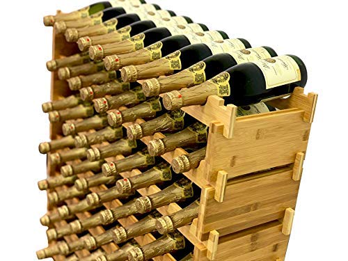 DECOMIL 72 Bottle Stackable Modular Wine Rack Wine Storage Rack Solid Bamboo Wine Holder Display Shelves, Wobble-Free (Eight-Tier, 72 Bottle Capacity)