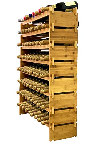 DECOMIL 72 Bottle Stackable Modular Wine Rack Wine Storage Rack Solid Bamboo Wine Holder Display Shelves, Wobble-Free (Eight-Tier, 72 Bottle Capacity)