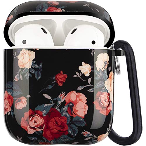 Airpods Case - LitoDream Rose Flower Protective Hard Case Cover Skin Portable & Shockproof Women Girls with Keychain for Apple Airpods 2/1 Charging Case (Rose Flower)