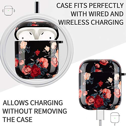 Airpods Case - LitoDream Rose Flower Protective Hard Case Cover Skin Portable & Shockproof Women Girls with Keychain for Apple Airpods 2/1 Charging Case (Rose Flower)