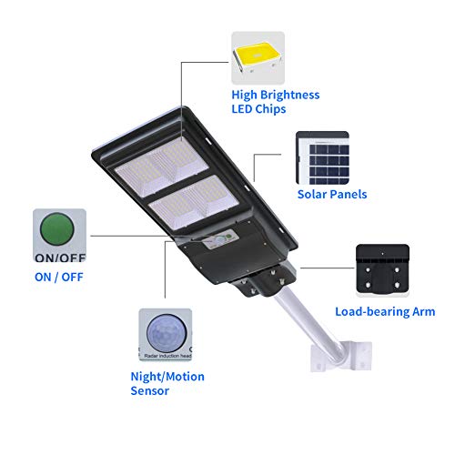 120W Solar Street Light Dusk to Dawn,Parking Lot Lights 18000mAH Iron Phosphate Battery LED Outdoor Lighting,9600Lm Light/PIR Motion Sensor for Garage,Patio,Garden,Driveway