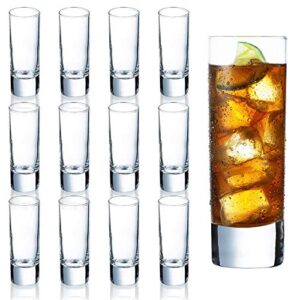 farielyn-x clear heavy base shot glasses 12 pack, 2 oz tall glass set for whiskey, tequila, vodka