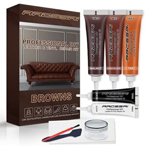 brown leather repair kits for couches - vinyl and leather repair kit -leather paint- leather scratch, tears & burn holes repair for refurbishing upholstery, couch, boat, car seats - leather dye brown