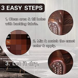 Brown Leather Repair Kits for Couches - Vinyl and Leather Repair Kit -Leather Paint- Leather Scratch, Tears & Burn Holes Repair for Refurbishing Upholstery, Couch, Boat, Car Seats - Leather Dye Brown