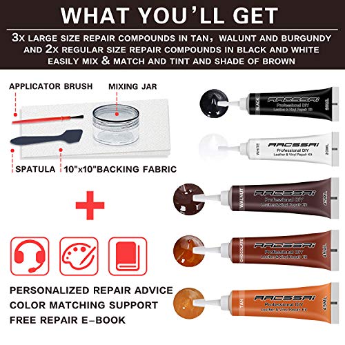 Brown Leather Repair Kits for Couches - Vinyl and Leather Repair Kit -Leather Paint- Leather Scratch, Tears & Burn Holes Repair for Refurbishing Upholstery, Couch, Boat, Car Seats - Leather Dye Brown