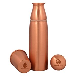 athavik crafts water bottle 34 oz copper bottle water with lid, ayurvedic copper drinking vessel, copper water vessel, water bottle large leak proof