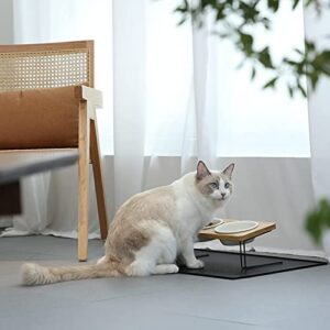 FUKUMARU Elevated Cat Ceramic Bowls, Small Dog 15° Tilted Raised Food Feeding Dishes, Solid Bamboo Water Stand Feeder Set for Cats and Puppy