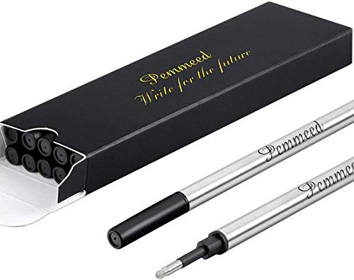 Pemmeed Rollerball Pen Refills Smooth Writing German Gel Ink,Parker Waterman Compatible Pen Refills Metal Standard Size Fine Point Black Ink Pack of 10 (Black)