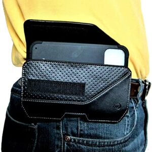 Executive Leather Cell Phone Belt Holder for iPhone 14,13, 12, iPhone 11 / 12 Pro, SE2020 Holster Pouch, Rugged and Heavy Duty, Strong, Secure Belt Clip Holder, Fits with Slim-Fit Mobile Phone Case