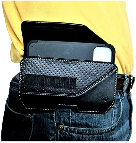 Executive Leather Cell Phone Belt Holder for iPhone 14,13, 12, iPhone 11 / 12 Pro, SE2020 Holster Pouch, Rugged and Heavy Duty, Strong, Secure Belt Clip Holder, Fits with Slim-Fit Mobile Phone Case