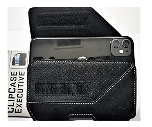 Executive Leather Cell Phone Belt Holder for iPhone 14,13, 12, iPhone 11 / 12 Pro, SE2020 Holster Pouch, Rugged and Heavy Duty, Strong, Secure Belt Clip Holder, Fits with Slim-Fit Mobile Phone Case