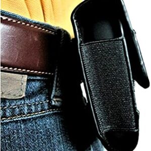 Executive Leather Cell Phone Belt Holder for iPhone 14,13, 12, iPhone 11 / 12 Pro, SE2020 Holster Pouch, Rugged and Heavy Duty, Strong, Secure Belt Clip Holder, Fits with Slim-Fit Mobile Phone Case