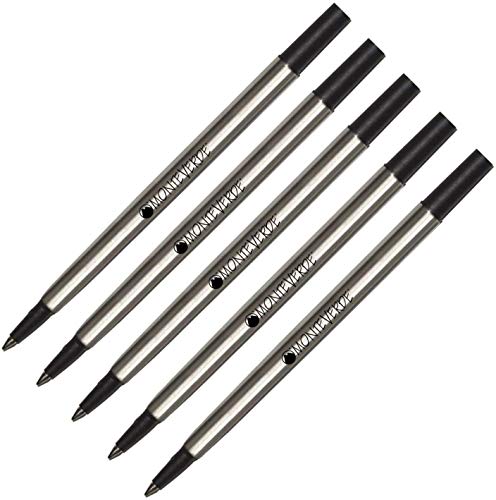 5 Pack, Monteverde Rollerball Refill Compatible with Parker Rollerball Pens, Fine Point (Bulk Packed) (Black)