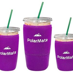 3 Pack Reusable Iced Coffee Sleeve | Insulator Cup Sleeve for Cold Drinks Beverages | Neoprene Cup Holder | Ideal for Starbucks, McDonalds, Dunkin Donuts & More (Purple)