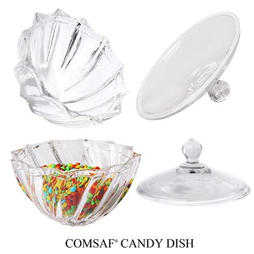 ComSaf Large Glass Candy Dish with Lid, Clear Covered Candy Bowl, Crystal Candy Jar for Home Kitchen Office Table, Set of 1