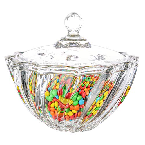 ComSaf Large Glass Candy Dish with Lid, Clear Covered Candy Bowl, Crystal Candy Jar for Home Kitchen Office Table, Set of 1