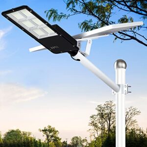 wishomee 800w led solar street lights, outdoor dusk to dawn pole light with remote control, waterproof, ideal for parking lot, stadium, yard, garage and garden (cool white)