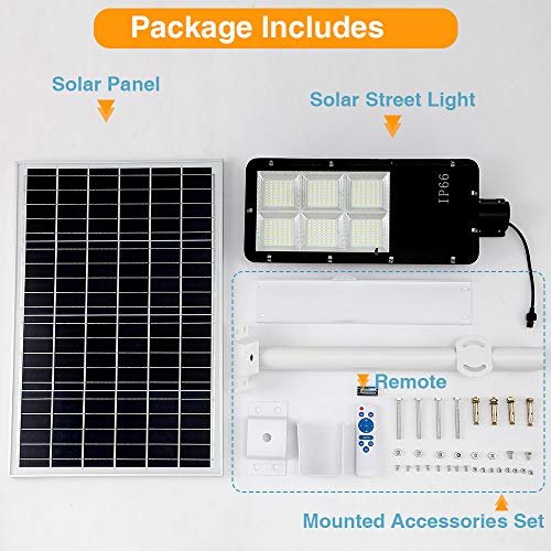 WisHomee 800W LED Solar Street Lights, Outdoor Dusk to Dawn Pole Light with Remote Control, Waterproof, Ideal for Parking Lot, Stadium, Yard, Garage and Garden (Cool White)