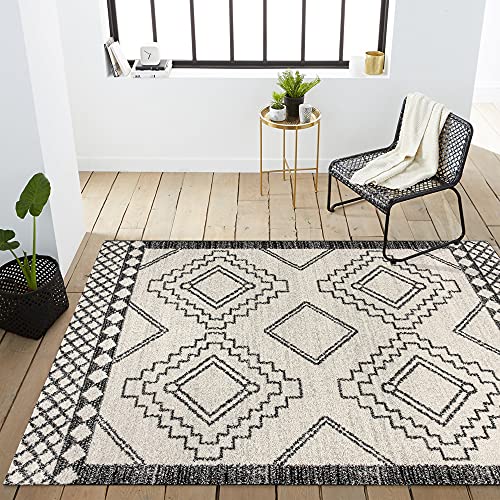 JONATHAN Y MOH200A-8 Amir Moroccan Beni Souk Indoor Area-Rug Bohemian Farmhouse Rustic Geometric Easy-Cleaning Bedroom Kitchen Living Room Non Shedding, 8 X 10, Cream,Black