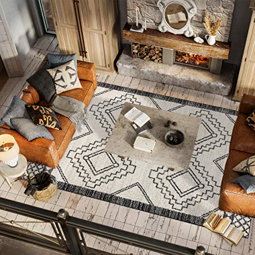 JONATHAN Y MOH200A-8 Amir Moroccan Beni Souk Indoor Area-Rug Bohemian Farmhouse Rustic Geometric Easy-Cleaning Bedroom Kitchen Living Room Non Shedding, 8 X 10, Cream,Black