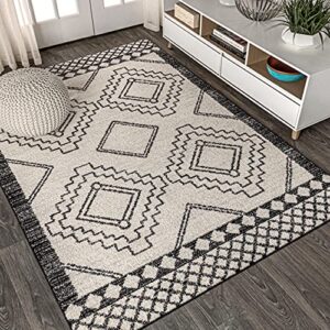 JONATHAN Y MOH200A-8 Amir Moroccan Beni Souk Indoor Area-Rug Bohemian Farmhouse Rustic Geometric Easy-Cleaning Bedroom Kitchen Living Room Non Shedding, 8 X 10, Cream,Black