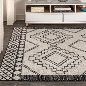 JONATHAN Y MOH200A-8 Amir Moroccan Beni Souk Indoor Area-Rug Bohemian Farmhouse Rustic Geometric Easy-Cleaning Bedroom Kitchen Living Room Non Shedding, 8 X 10, Cream,Black