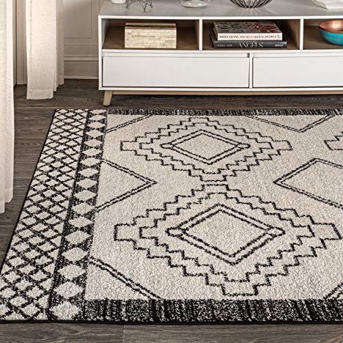 JONATHAN Y MOH200A-8 Amir Moroccan Beni Souk Indoor Area-Rug Bohemian Farmhouse Rustic Geometric Easy-Cleaning Bedroom Kitchen Living Room Non Shedding, 8 X 10, Cream,Black