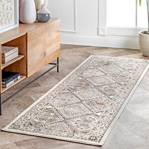 nuloom becca vintage tile runner rug, 2' 6" x 6', beige