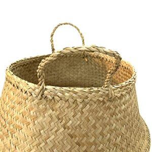 Chinoxinh Seagrass Woven Belly Basket with Handles - Multipurpose Handmade Wicker Rural Storage for Plant, Pot Decor, Laundry, Clothes, Blanket, Grocery and Outdoor Picnic (Original XXX-Large 14x16in)