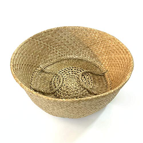 Chinoxinh Seagrass Woven Belly Basket with Handles - Multipurpose Handmade Wicker Rural Storage for Plant, Pot Decor, Laundry, Clothes, Blanket, Grocery and Outdoor Picnic (Original XXX-Large 14x16in)