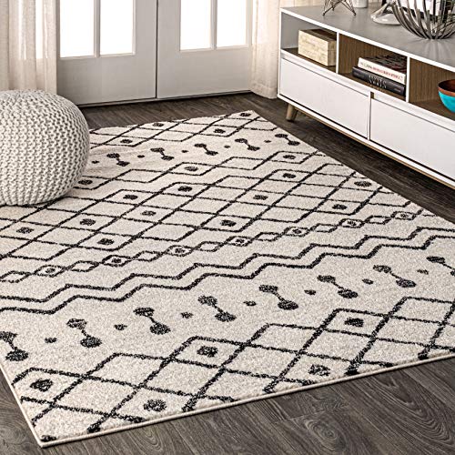 JONATHAN Y MOH208A-8 Aksil Moroccan Beni Souk Indoor Farmhouse Area-Rug Bohemian Minimalistic Geometric Easy-Cleaning Bedroom Kitchen Living Room Non Shedding, 8 ft x 10 ft, Cream/Black