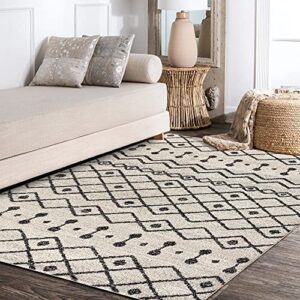 JONATHAN Y MOH208A-8 Aksil Moroccan Beni Souk Indoor Farmhouse Area-Rug Bohemian Minimalistic Geometric Easy-Cleaning Bedroom Kitchen Living Room Non Shedding, 8 ft x 10 ft, Cream/Black